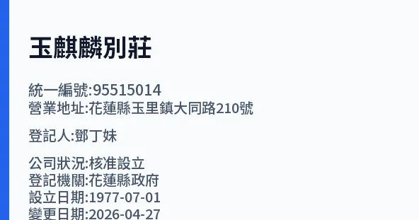 玉麒麟別莊的照片-統編 95515014(花蓮縣) 公司登記資料與營業項目詳細圖表