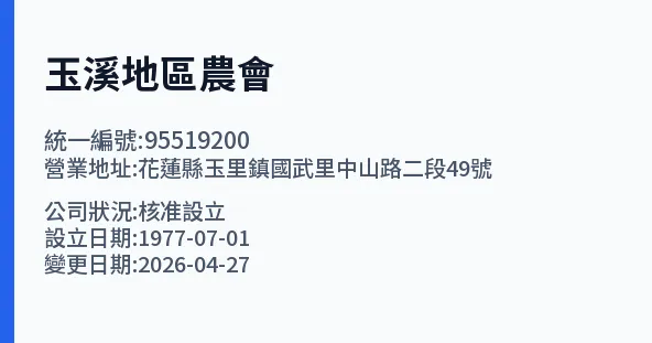 玉溪地區農會的照片-統編 95519200(花蓮縣) 公司登記資料與營業項目詳細圖表