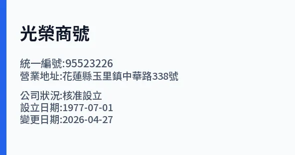 光榮商號的照片-統編 95523226(花蓮縣) 公司登記資料與營業項目詳細圖表