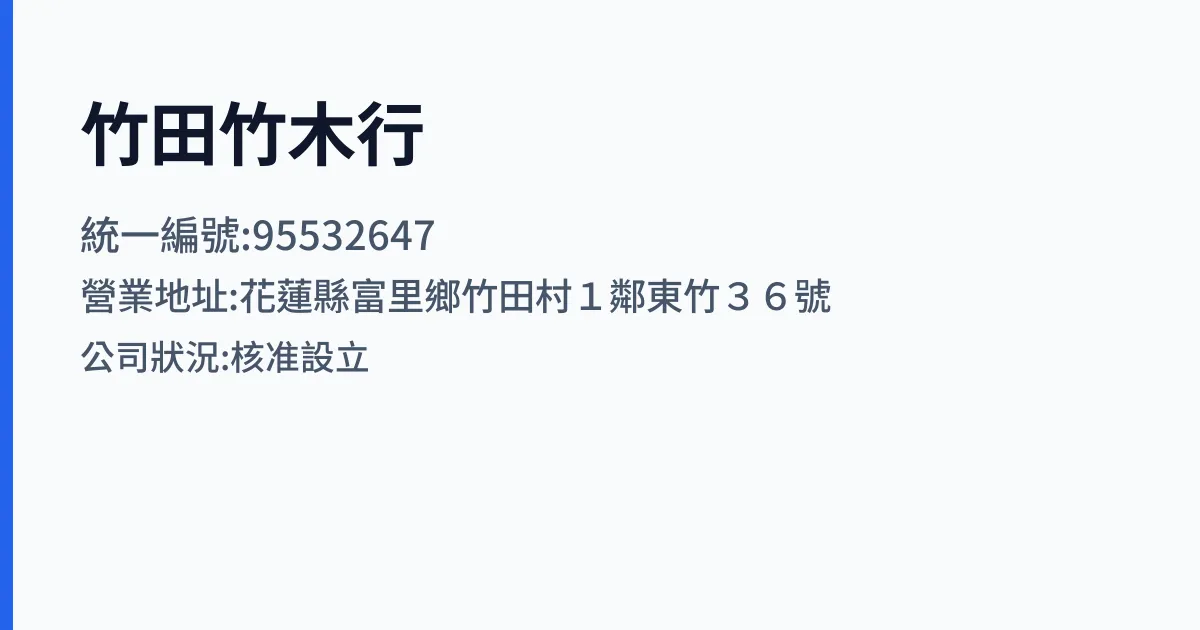 竹田竹木行 - 統編 95532647(花蓮縣) 公司登記資料與營業項目詳細圖表