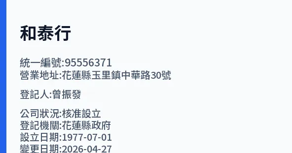 和泰行的照片-統編 95556371(花蓮縣) 公司登記資料與營業項目詳細圖表