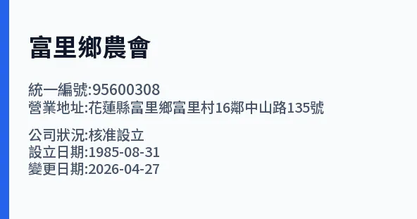 富里鄉農會的照片-統編 95600308(花蓮縣) 公司登記資料與營業項目詳細圖表