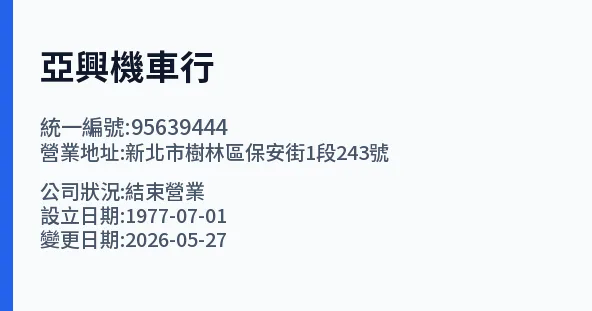 亞興機車行的照片-統編 95639444(新北市) 公司登記資料與營業項目詳細圖表