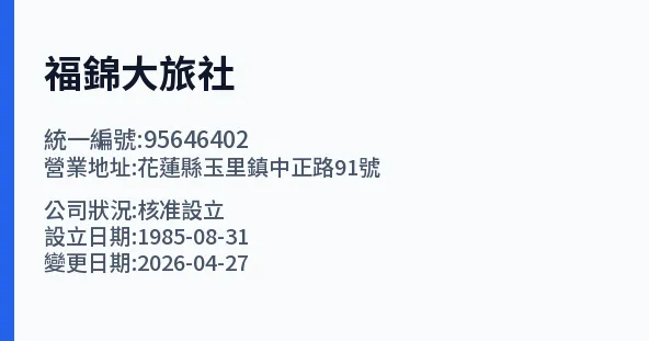 福錦大旅社的照片-統編 95646402(花蓮縣) 公司登記資料與營業項目詳細圖表