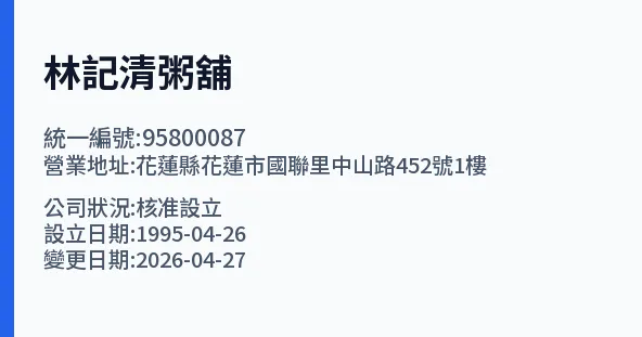 林記清粥舖的照片-統編 95800087(花蓮縣) 公司登記資料與營業項目詳細圖表