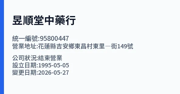 昱順堂中藥行的照片-統編 95800447(花蓮縣) 公司登記資料與營業項目詳細圖表