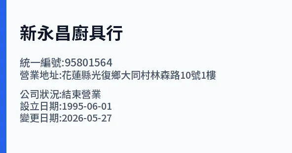 新永昌廚具行的照片-統編 95801564(花蓮縣) 公司登記資料與營業項目詳細圖表