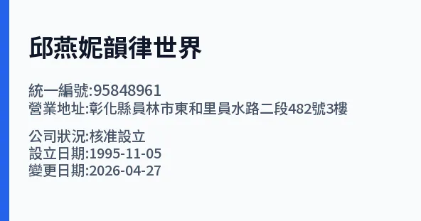 邱燕妮韻律世界的照片-統編 95848961(彰化縣) 公司登記資料與營業項目詳細圖表