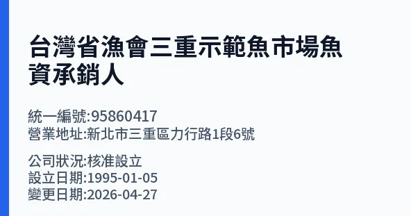 台灣省漁會三重示範魚市場魚資承銷人的照片-統編 95860417(新北市) 公司登記資料與營業項目詳細圖表