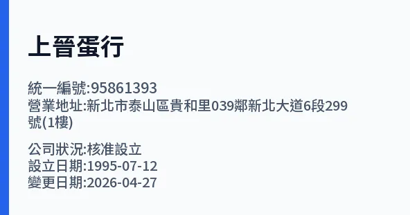 上晉蛋行的照片-統編 95861393(新北市) 公司登記資料與營業項目詳細圖表