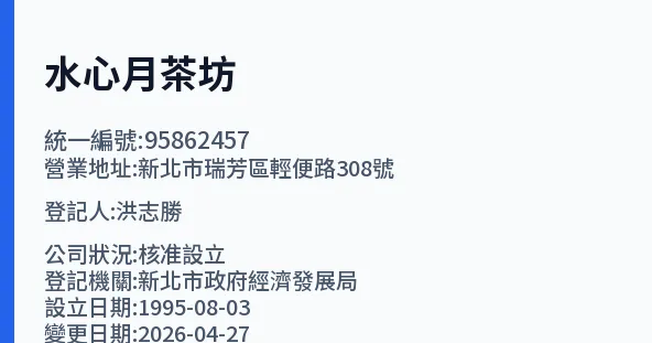 水心月茶坊的照片-統編 95862457(新北市) 公司登記資料與營業項目詳細圖表