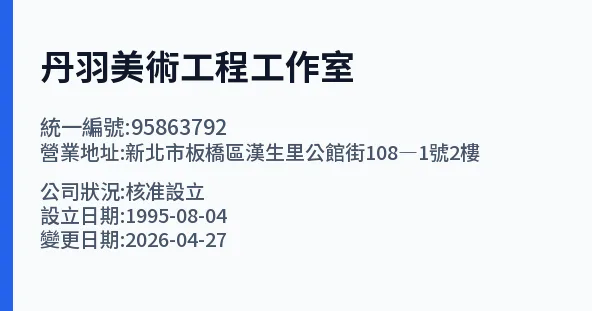 丹羽美術工程工作室的照片-統編 95863792(新北市) 公司登記資料與營業項目詳細圖表