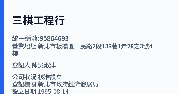 三棋工程行的照片-統編 95864693(新北市) 公司登記資料與營業項目詳細圖表
