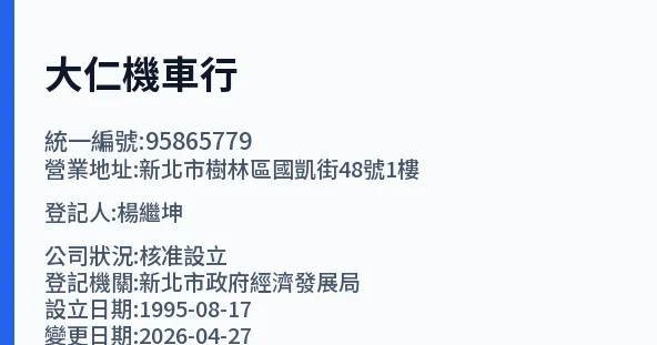 大仁機車行的照片-統編 95865779(新北市) 公司登記資料與營業項目詳細圖表