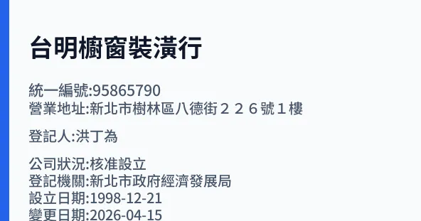 台明櫥窗裝潢行的照片-統編 95865790(新北市) 公司登記資料與營業項目詳細圖表