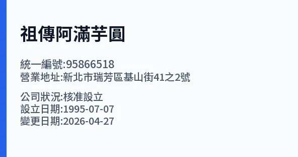 祖傳阿滿芋圓的照片-統編 95866518(新北市) 公司登記資料與營業項目詳細圖表