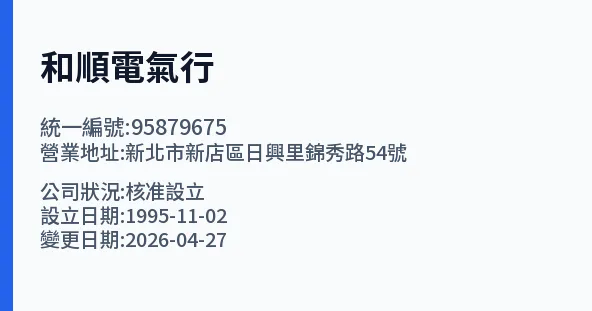 和順電氣行的照片-統編 95879675(新北市) 公司登記資料與營業項目詳細圖表