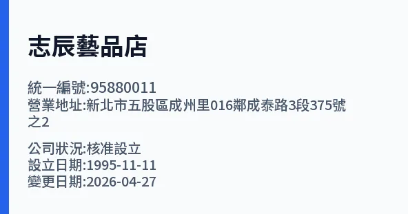志辰藝品店的照片-統編 95880011(新北市) 公司登記資料與營業項目詳細圖表