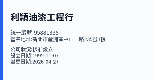 利頴油漆工程行的照片-統編 95881335(新北市) 公司登記資料與營業項目詳細圖表