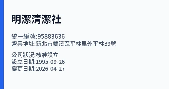 明潔清潔社的照片-統編 95883636(新北市) 公司登記資料與營業項目詳細圖表