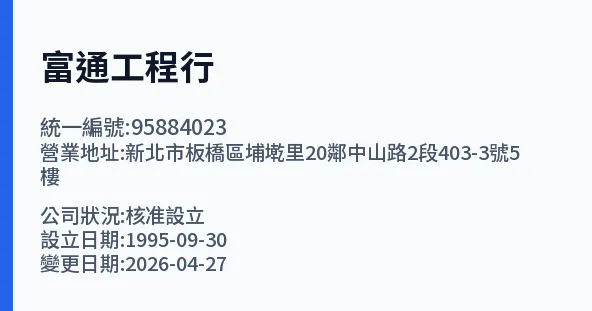 富通工程行的照片-統編 95884023(新北市) 公司登記資料與營業項目詳細圖表