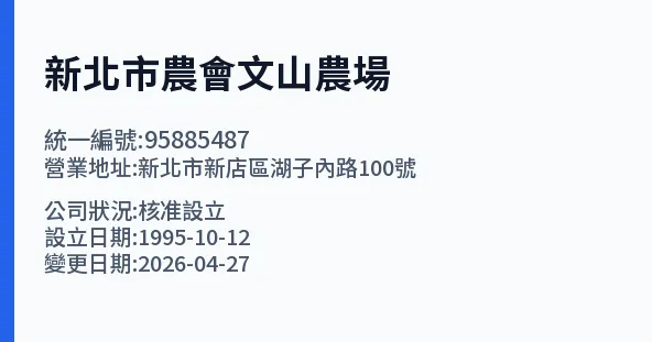新北市農會文山農場的照片-統編 95885487(新北市) 公司登記資料與營業項目詳細圖表