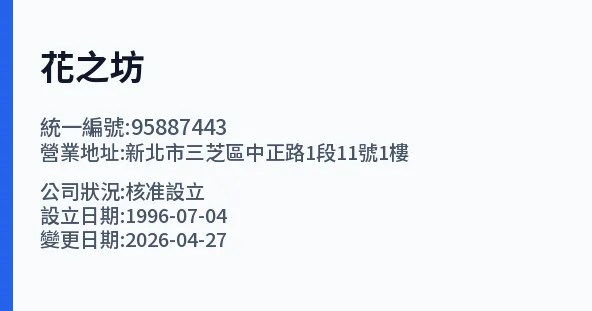 花之坊的照片-統編 95887443(新北市) 公司登記資料與營業項目詳細圖表