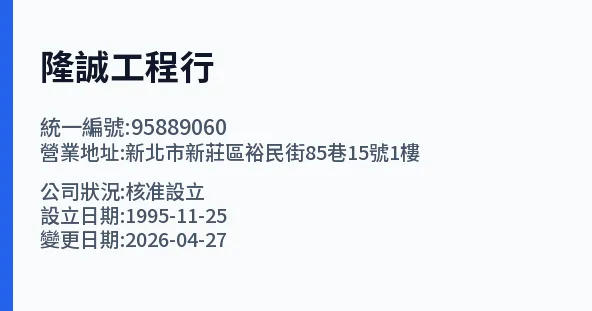 隆誠工程行的照片-統編 95889060(新北市) 公司登記資料與營業項目詳細圖表