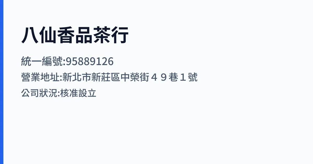 八仙香品茶行 - 統編 95889126(新北市) 公司登記資料與營業項目詳細圖表