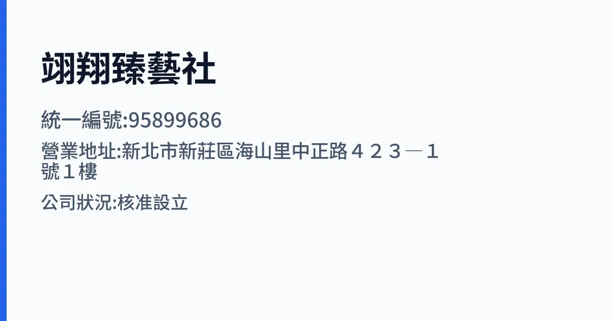 翊翔臻藝社 - 統編 95899686(新北市) 公司登記資料與營業項目詳細圖表