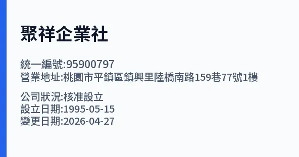 聚祥企業社的照片-統編 95900797(桃園市) 公司登記資料與營業項目詳細圖表