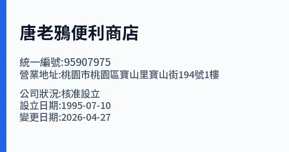 唐老鴉便利商店的照片-統編 95907975(桃園市) 公司登記資料與營業項目詳細圖表