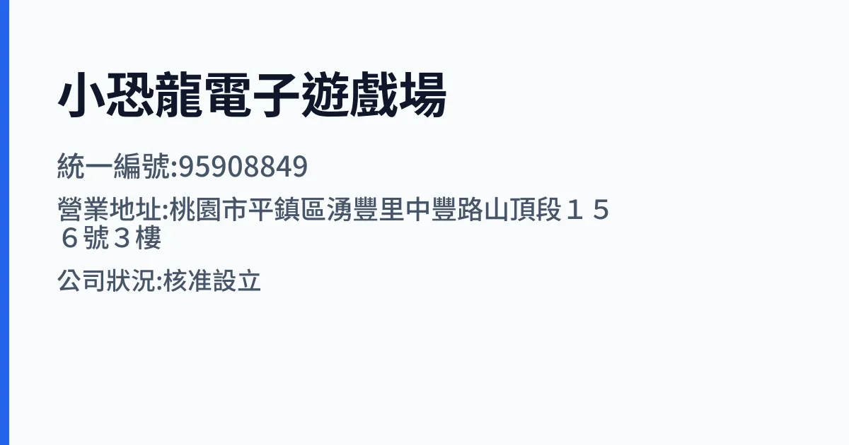 小恐龍電子遊戲場 - 統編 95908849(桃園市) 公司登記資料與營業項目詳細圖表
