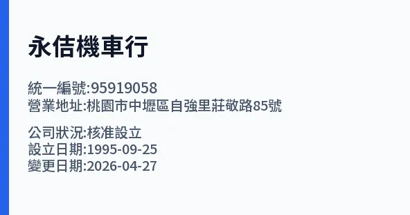 永佶機車行的照片-統編 95919058(桃園市) 公司登記資料與營業項目詳細圖表