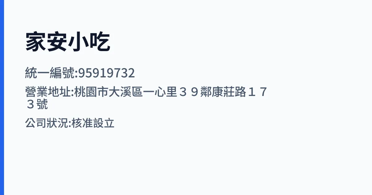 家安小吃 - 統編 95919732(桃園市) 公司登記資料與營業項目詳細圖表