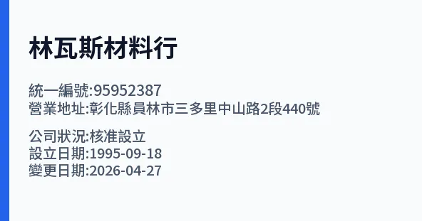 林瓦斯材料行的照片-統編 95952387(彰化縣) 公司登記資料與營業項目詳細圖表