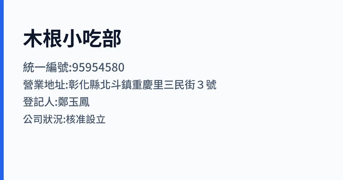 木根小吃部 - 統編 95954580(彰化縣) 公司登記資料與營業項目詳細圖表