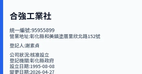 合強工業社的照片-統編 95955899(彰化縣) 公司登記資料與營業項目詳細圖表