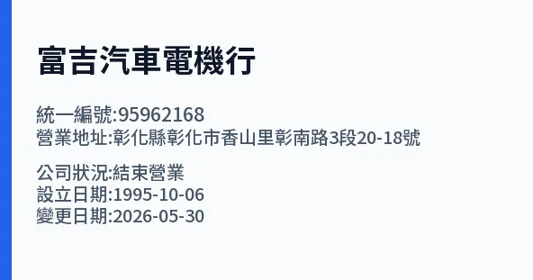 富吉汽車電機行的照片-統編 95962168(彰化縣) 公司登記資料與營業項目詳細圖表
