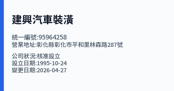 建興汽車裝潢的照片-統編 95964258(彰化縣) 公司登記資料與營業項目詳細圖表