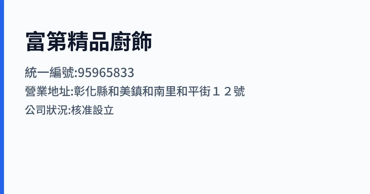 富第精品廚飾 - 統編 95965833(彰化縣) 公司登記資料與營業項目詳細圖表