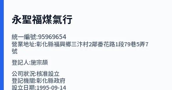 永聖福煤氣行的照片-統編 95969654(彰化縣) 公司登記資料與營業項目詳細圖表
