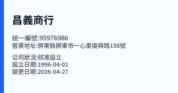 昌義商行的照片-統編 95976986(屏東縣) 公司登記資料與營業項目詳細圖表