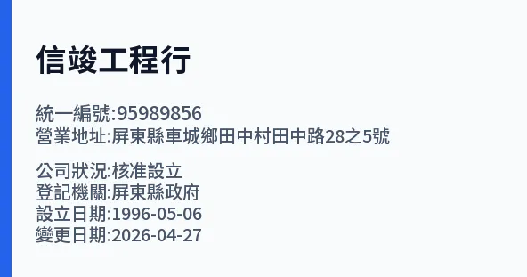 信竣工程行的照片-統編 95989856(屏東縣) 公司登記資料與營業項目詳細圖表