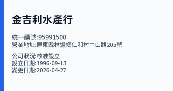金吉利水產行的照片-統編 95991500(屏東縣) 公司登記資料與營業項目詳細圖表