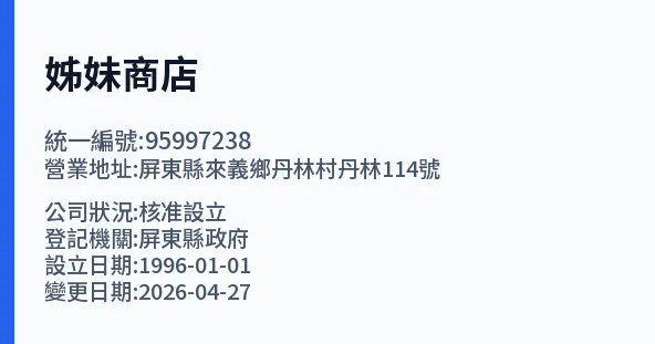 姊妹商店的照片-統編 95997238(屏東縣) 公司登記資料與營業項目詳細圖表