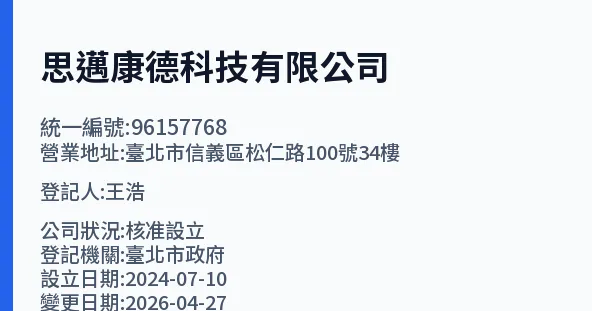 思邁康德科技有限公司的照片-統編 96157768(臺北市) 公司登記資料與營業項目詳細圖表