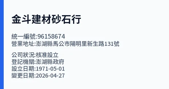 金斗建材砂石行的照片-統編 96158674(澎湖縣) 公司登記資料與營業項目詳細圖表