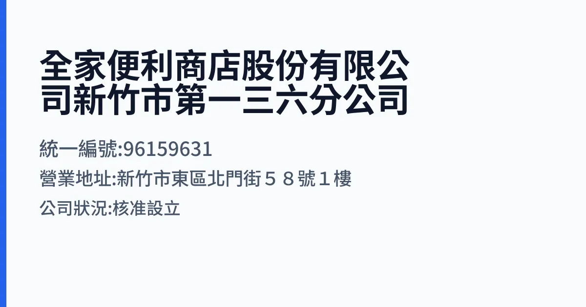 全家便利商店股份有限公司新竹市第一三六分公司 - 統編 96159631(新竹市) 公司登記資料與營業項目詳細圖表