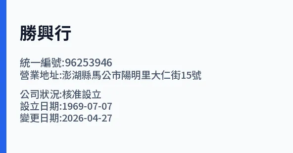 勝興行的照片-統編 96253946(澎湖縣) 公司登記資料與營業項目詳細圖表